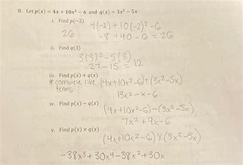 8 Let P X 4x 10x² 6 And Q X 3x² 5x I