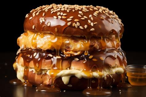 Premium Photo Honey Mustard Chicken And Pretzel Bun Sandwich