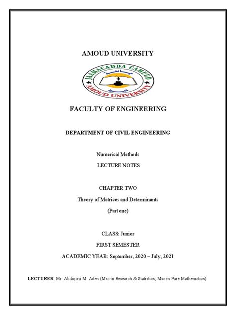 Ch2 Numerical Methods Lecture Notes Part One Pdf Matrix Mathematics Mathematical Concepts