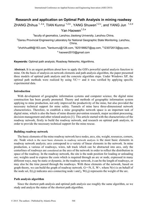Pdf Research And Application On Optimal Path Analysis In Mining Roadway