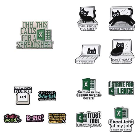 Cartoon Office Software And Computer Slogans Series Enamel Brooches