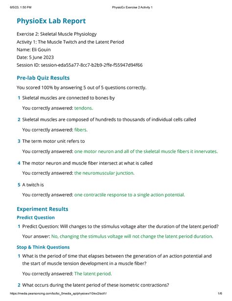Physio Ex Exercise 2 Activity 1 Physioex Lab Report Exercise 2 Skeletal Muscle Physiology