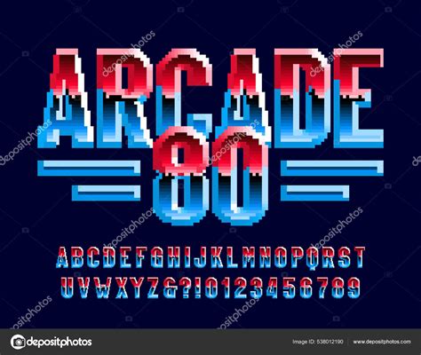 Arcade Alphabet Font Pixel Letters Numbers S Arcade Video Game Stock Vector By Epifantsev