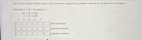 solved set up the simplex matrix used to solve the linear
