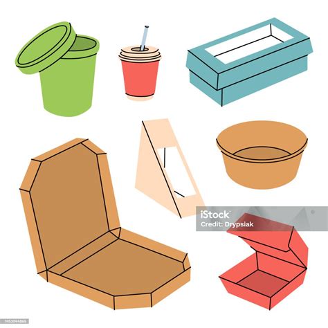 테이크 아웃 골판지 상자 세트 길거리 음식 포장 종이 및 플라스틱 배달 용기 테이크 아웃 상자를 닫고 열었습니다 패키지를 가져