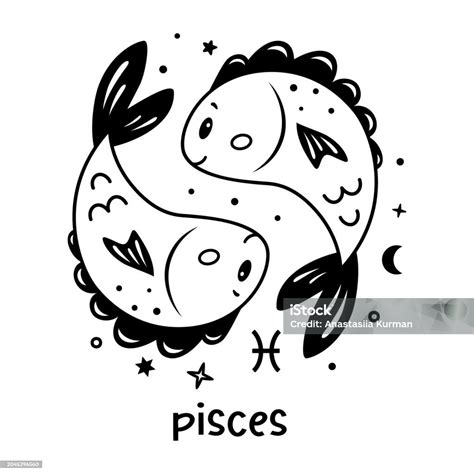 물고기 자리 아기 조디악 기호의 벡터 실루엣 디자인입니다 어린이 점성술 디자인 별자리 기호 물고기자리에 대한 스톡 벡터 아트 및