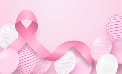 Breast Cancer Awareness Design With Pink Ribbon And Balloons On Soft