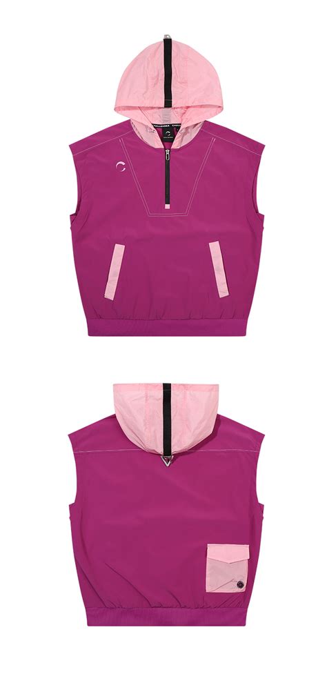 경량 나일론스판 반집업 배색후드 여성 골프조끼 퍼플challenger