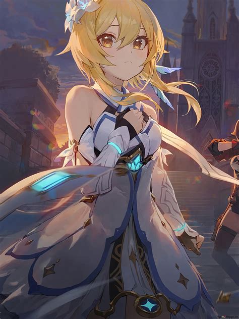 Lumine Lisa With Amber Jean Genshin Impact Anime Video Game 4K Wallpaper Download