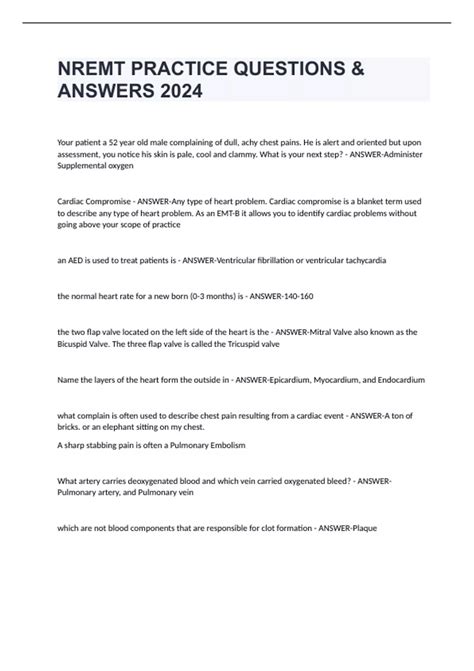 Nremt Practice Questions And Answers 2024 Nremt Stuvia Us