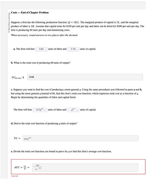 Solved Suppose A Firm Has The Following Production Function
