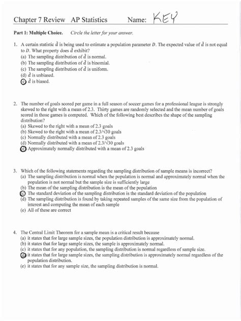 Key Ap Stats Ch7 Review Key Pdf