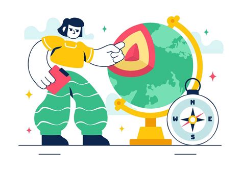 Earth Layers And Geologist Activity Design In Flat Cartoon Style
