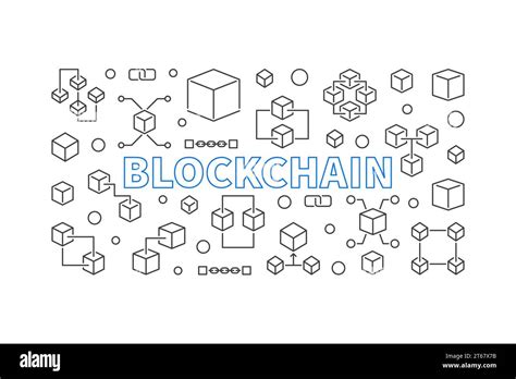 Blockchain Vector Outline Illustration Cryptocurrency And Block Chain Concept Background Or