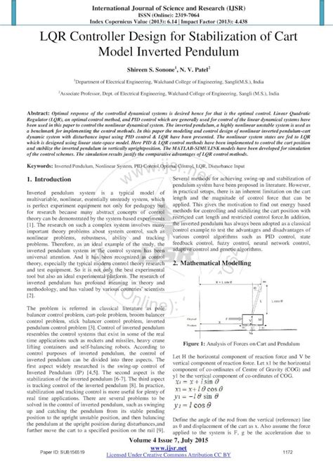 (PDF) LQR Controller Design for Stabilization of Cart Model ...€¦ · The inverted pendulum, a ...