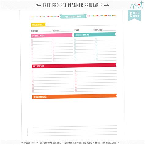 Free Project Planner Current Projects Planner Page Printables