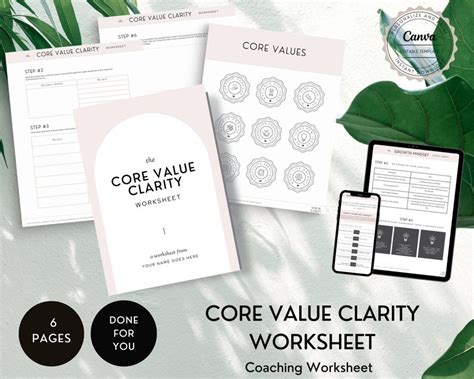 Core Value Clarity Worksheet Identifying Core Values Worksheets Life Coaching Resource Done
