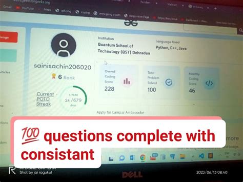 complete 100 problem on geeksforgeeks coding coding platform sachin