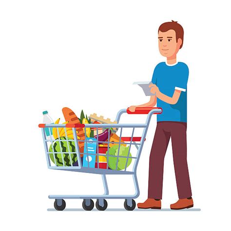 Man Pushing Shopping Cart Illustrations Royalty Free Vector Graphics