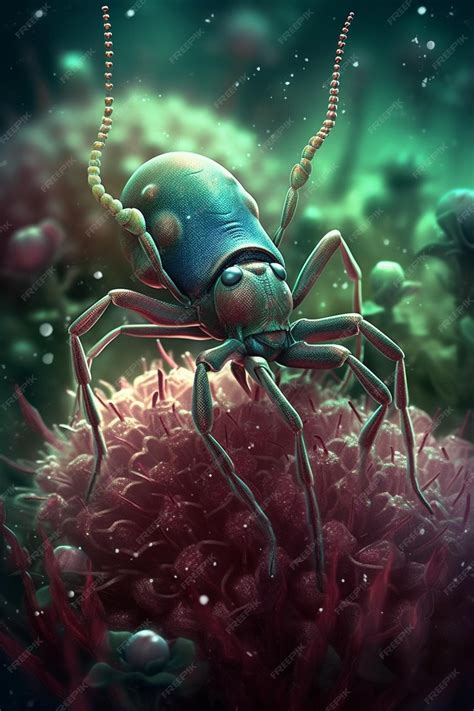 Premium Ai Image A Painting Of A Blue Bug With A Green And Red Shell