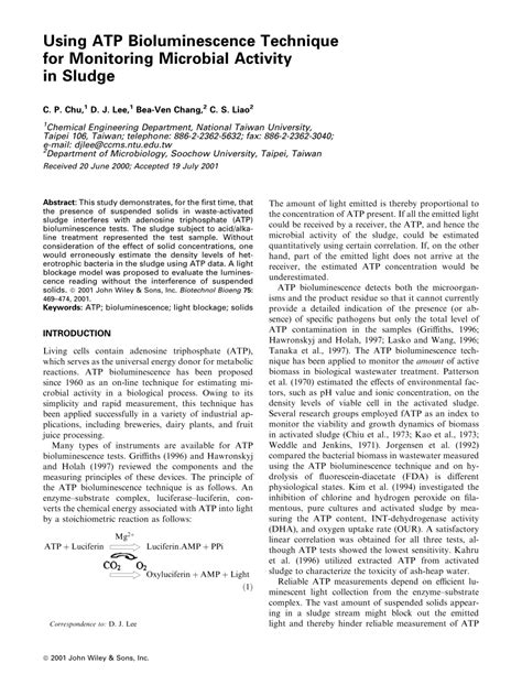 Pdf Using Atp Bioluminescence Technique For Monitoring Microbial Activity In Sludge