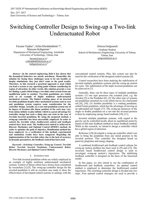 Pdf Switching Controller Design To Swing Up A Two Link Underactuated Robot
