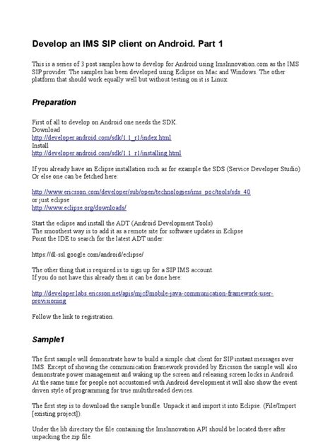 Developing An Android Sip Client For Ims Setting Up The Project And