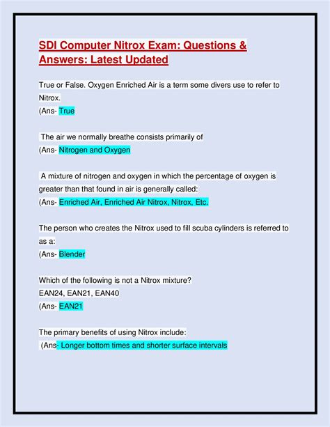Sdi Computer Nitrox Exam Questions And Answers Latest Updated