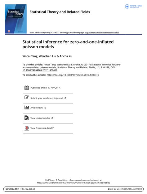 Pdf Statistical Inference For Zero And One Inflated Poisson Models