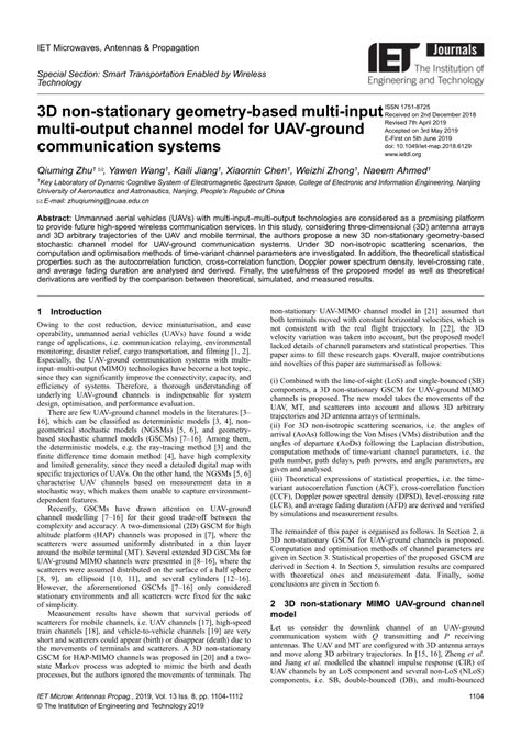 A Novel D Non Stationary Geometry Based MIMO Channel Model For UAV Ground Communication Systems