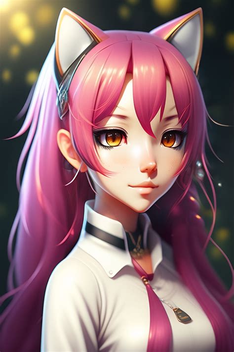 Lexica Create An Anime Style Cat Girl With A Black Long Hair Happy Face
