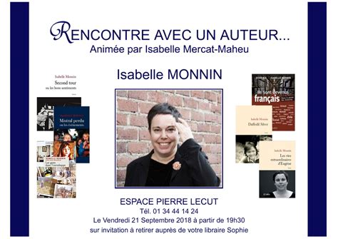 Evènement Littéraire La Romancière Isabelle Monnin Invitée à Ermont