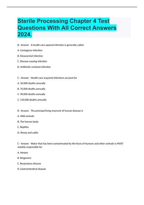 Sterile Processing Chapter 4 Test Questions With All Correct Answers