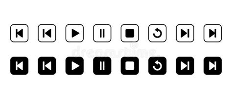 Previous Play Pause Stop Repeat And Next Track Icon On Black