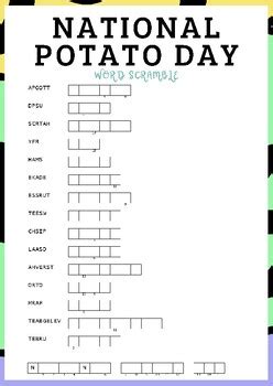National Potato Day Word Scramble Puzzle Worksheet Activity By Puzzles