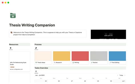 thesis writing companion notion template
