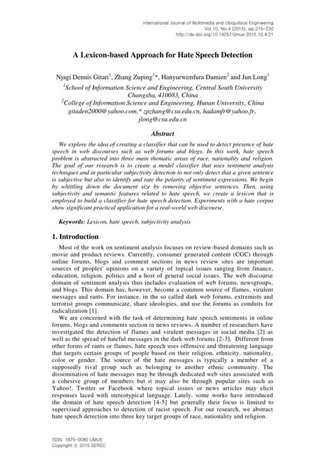 Pdf A Lexicon Based Approach For Hate Speech Detection