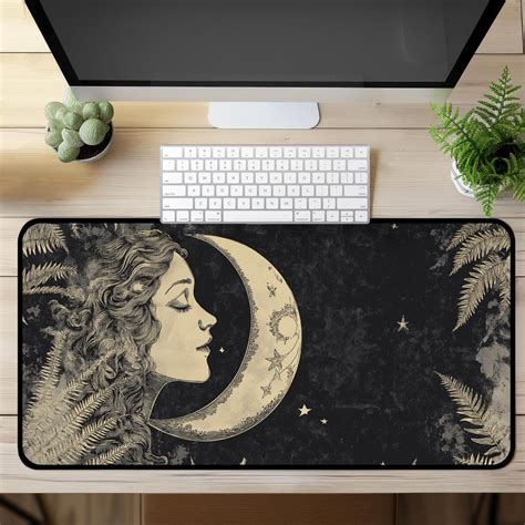 Celestial Boho Stars Moon Girl Desk Mat Vintage Fern Magical Luna Mouse