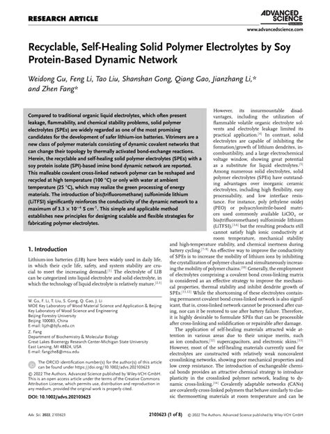 Pdf Recyclable Self‐healing Solid Polymer Electrolytes By Soy Protein‐based Dynamic Network