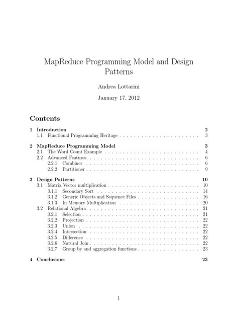 Mapreduce Programming Model And Design Patterns Andrea Lottarini January 17 2012 Pdf Map