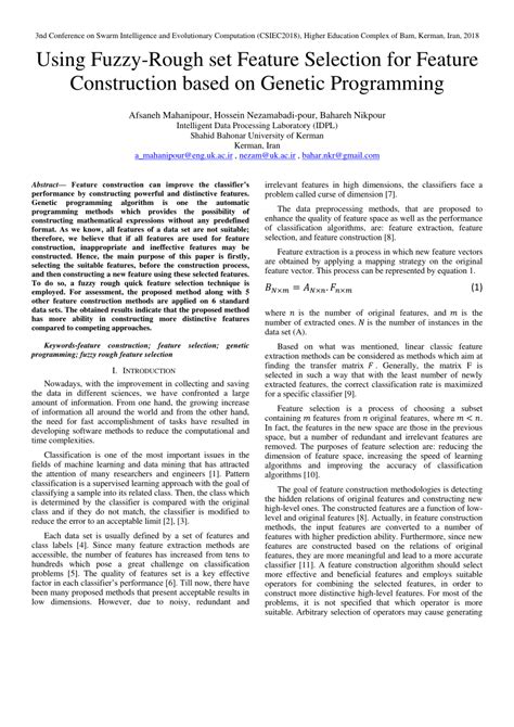 Pdf Using Fuzzy Rough Set Feature Selection For Feature Construction