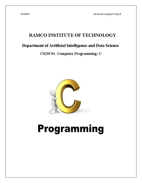 Cs25c01 Computer Programming C Unit 1 Study Notes Studocu