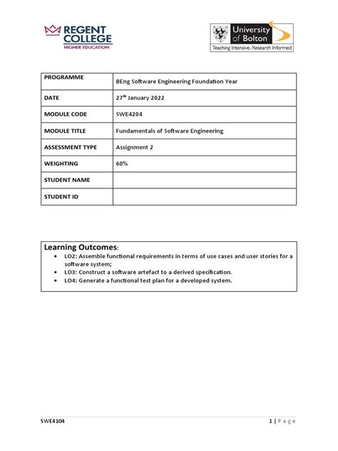 Swe4204 Fundamentals Of Software Engineering Assignment Pdf Theory