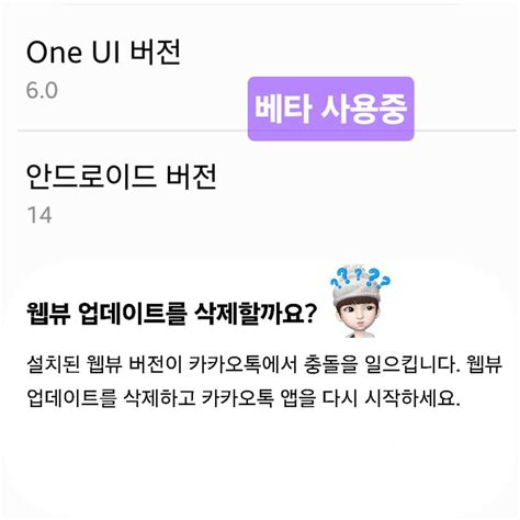 one ui 6 0 안드로이드 14 베타사용중 웹뷰 버전과 카톡 충돌 samsung members