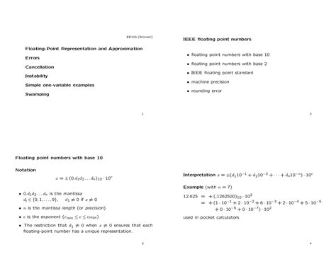 Lecture Slides On Floating Point Representation And Approximation Ecg 790c Docsity
