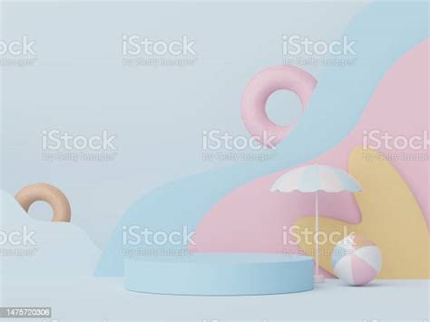 여름 시즌 배경 개념이 있는 최소 디스플레이 연단의 3d 렌더링 웹 배너와 모형을 위한 미니멀리스트 받침대 0명에 대한 스톡