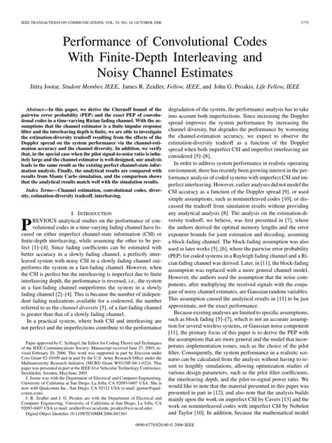 Pdf Performance Of Convolutional Codes With Finite Depth Interleaving