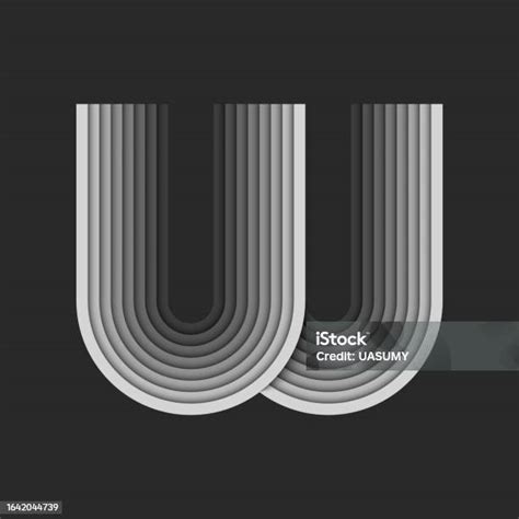 굵은 글씨 W 로고 모노그램 이니셜 3d 레이어 회색 그라데이션 평행 리본 패턴 종이 컷 스타일 디자인 템플릿 트렌디한