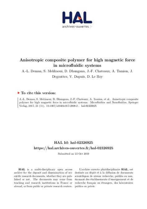 Pdf Anisotropic Composite Polymer For High Magnetic Force In Microfluidic Systems