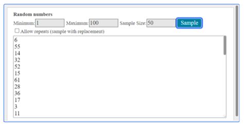 use the applet entitled random numbers to generate a list of quizlet